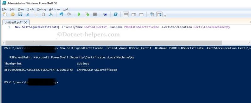 Create Custom Name Self Signed Certificate Using Powershell Powershell